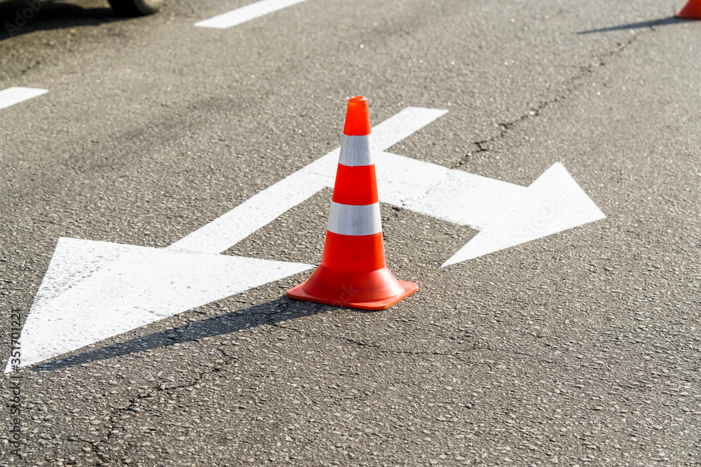 car signs to control the direction of traffic, road markings Stock ...