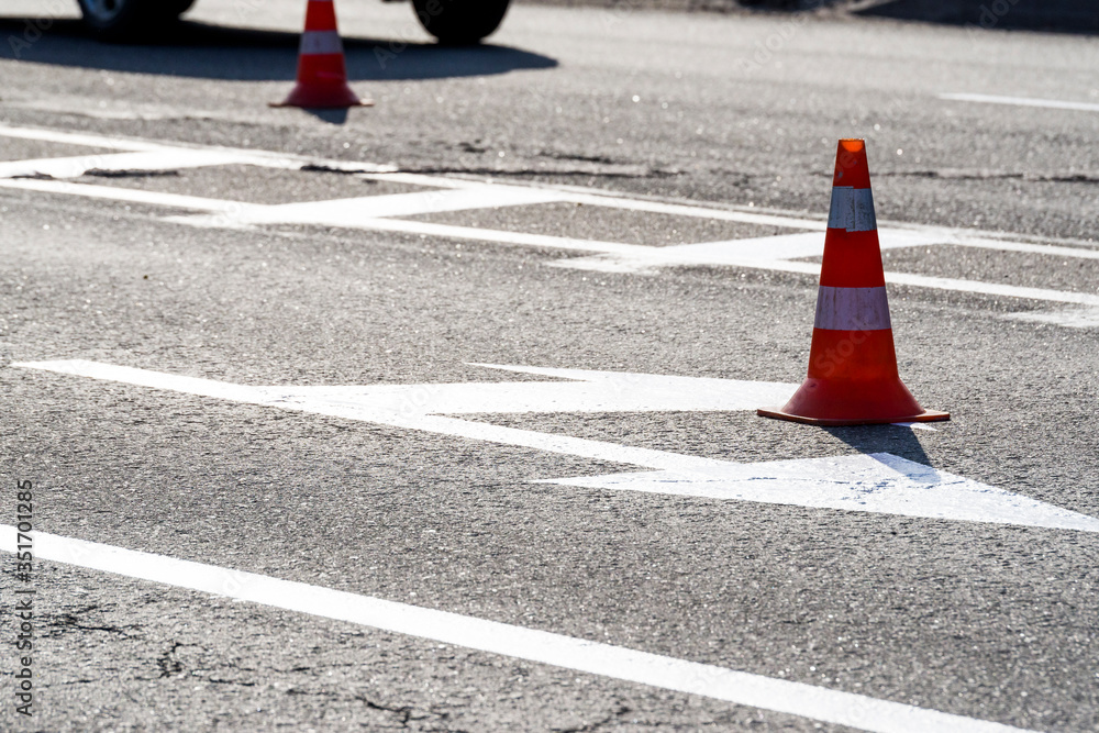 car signs to control the direction of traffic, road markings Stock ...