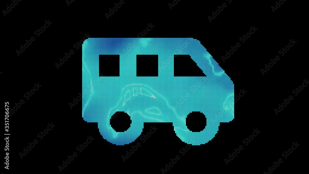 The symbol shuttle van is assembled from small balls. Then it shimmers ...