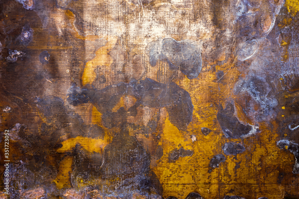 texture and background of old oxidated sheet of brass with with white ...