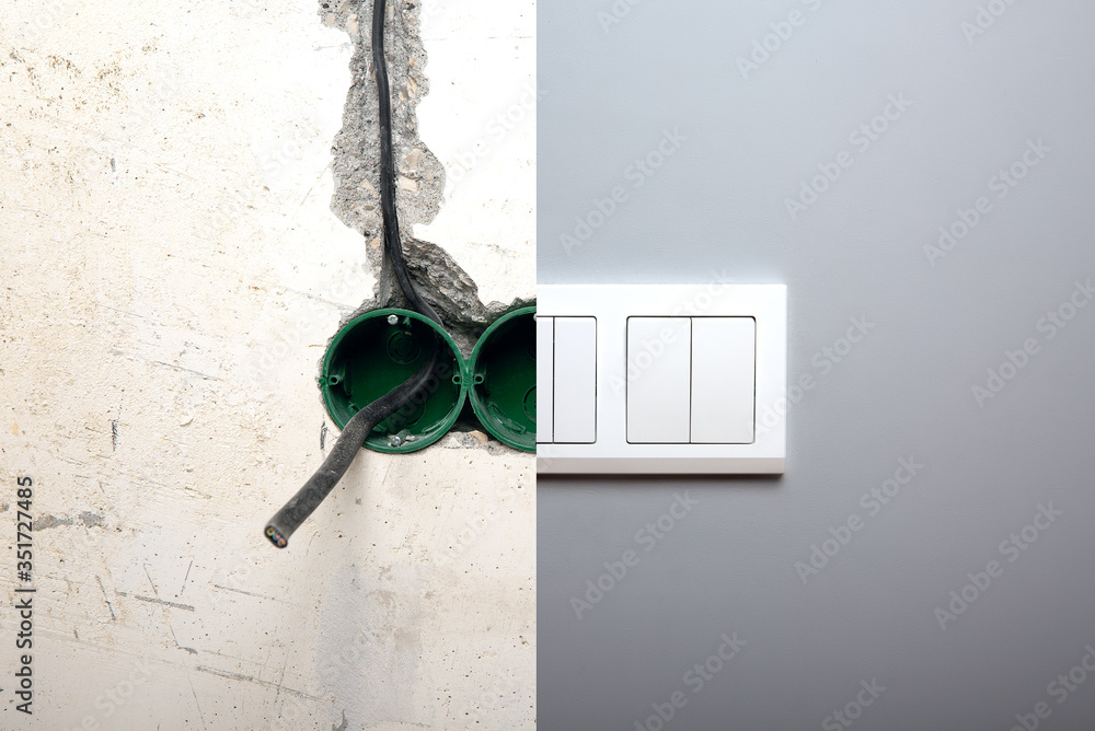 repair of the apartment, a wall with a switch before and after the ...