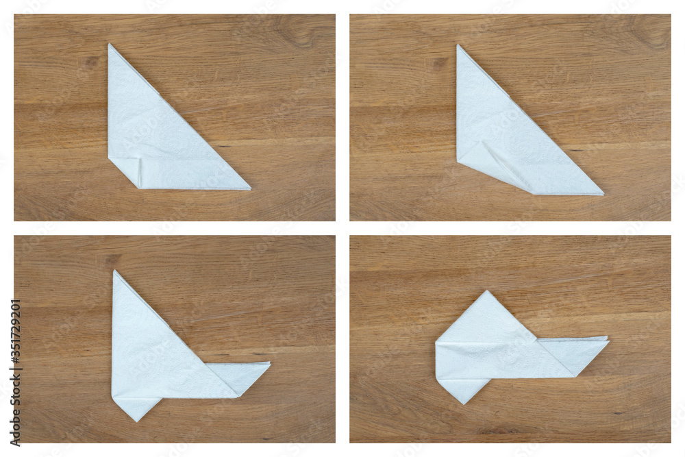 Steps of folding a paper facial mask from paper towel. Part 3/5 Stock ...