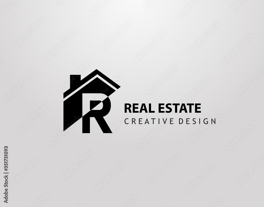 R Letter Logo. house shape with negative letter H, Real Estate ...