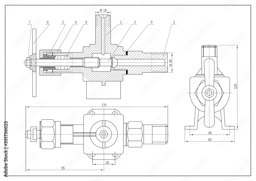 Technical drawing as background. Plan of mechanism Stock Illustration ...