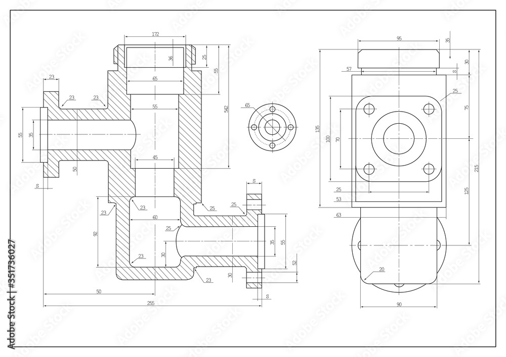 Technical drawing as background. Plan of mechanism Stock Illustration ...