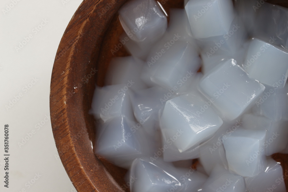 nata de coco in wooden bowl fermentation of coconut water for healthy ...
