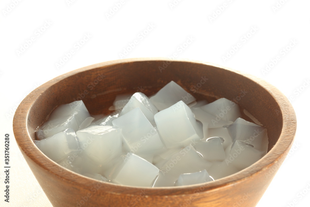 nata de coco in wooden bowl fermentation of coconut water for healthy ...