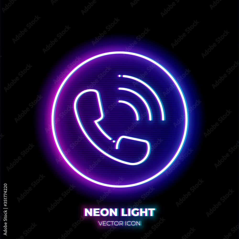 Phone neon light line art vector icon. Outline symbol of call. Contact ...
