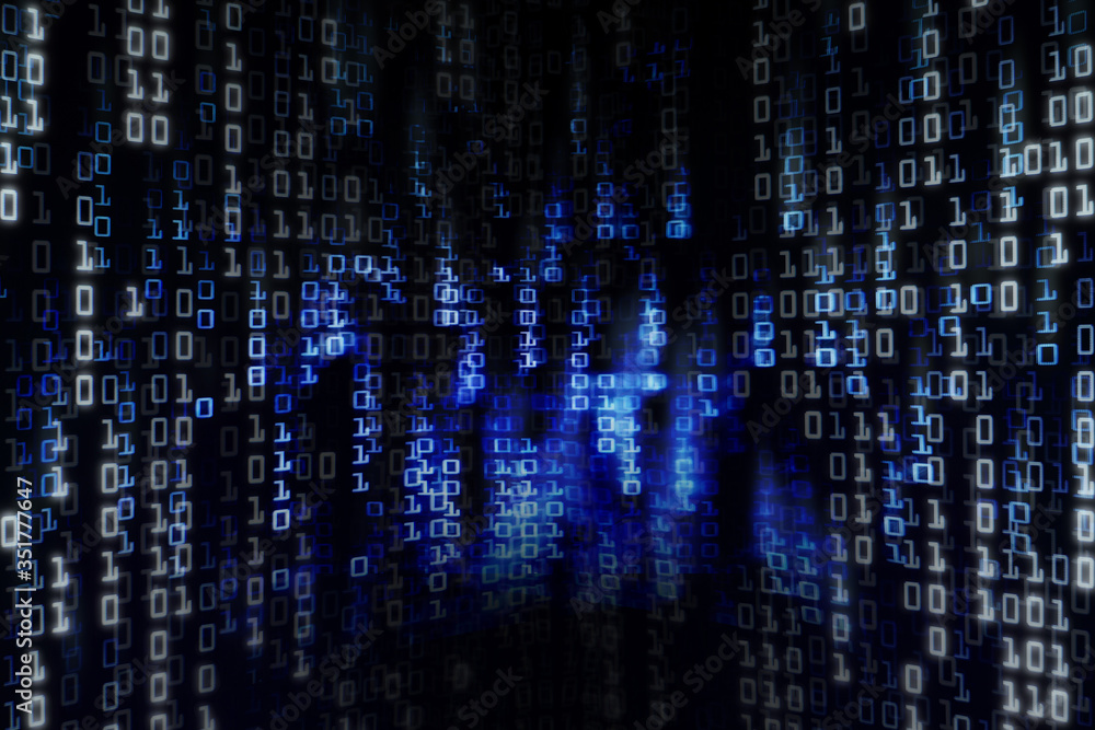 blue binary background. computer big data matrix. multiple exposure ...