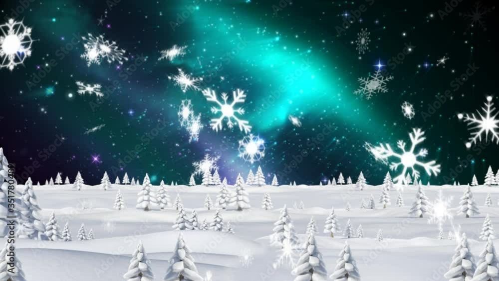 Animation of snowflakes falling on a snowy forest at night Stock Video ...