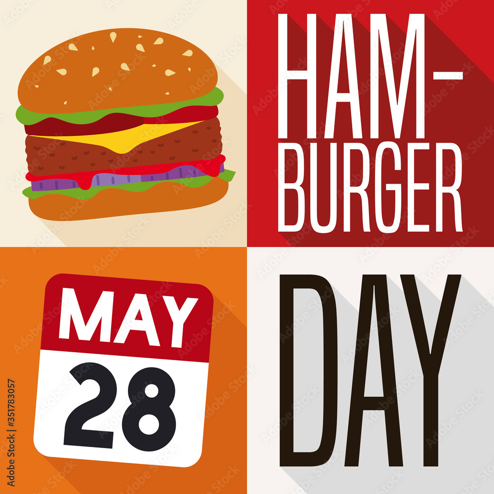 Flat Burger and Calendar to Celebrate Hamburger Day in May, Vector ...