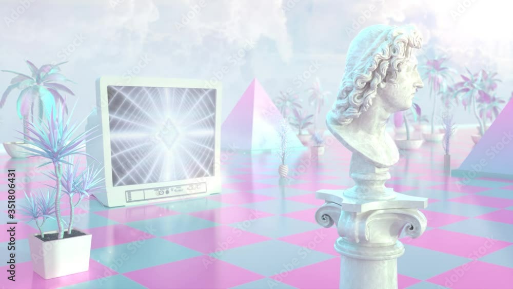 Video „Aesthetic Vaporwave Statue with Retro CRT TV and Mall Palm ...