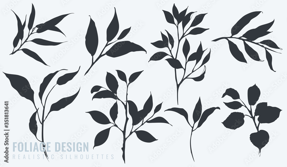Hand drawn realistic botanical silhouettes Stock Vector | Adobe Stock