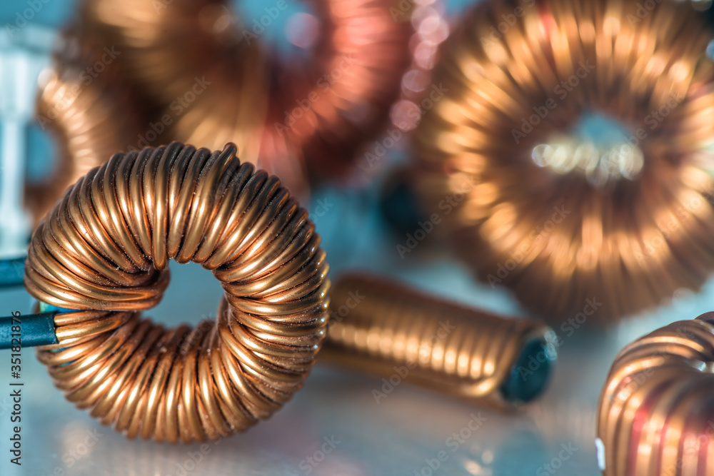 Copper coil and parts of electrical installation Stock Photo | Adobe Stock