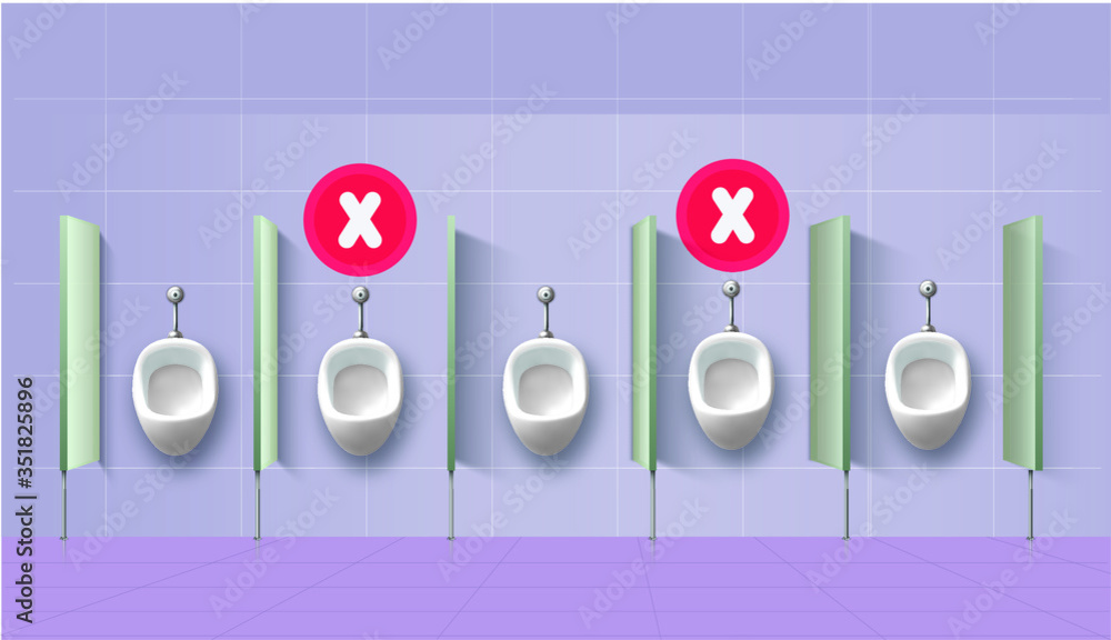 Social distance in washroom urinal. Covid 19 poster for washroom and ...