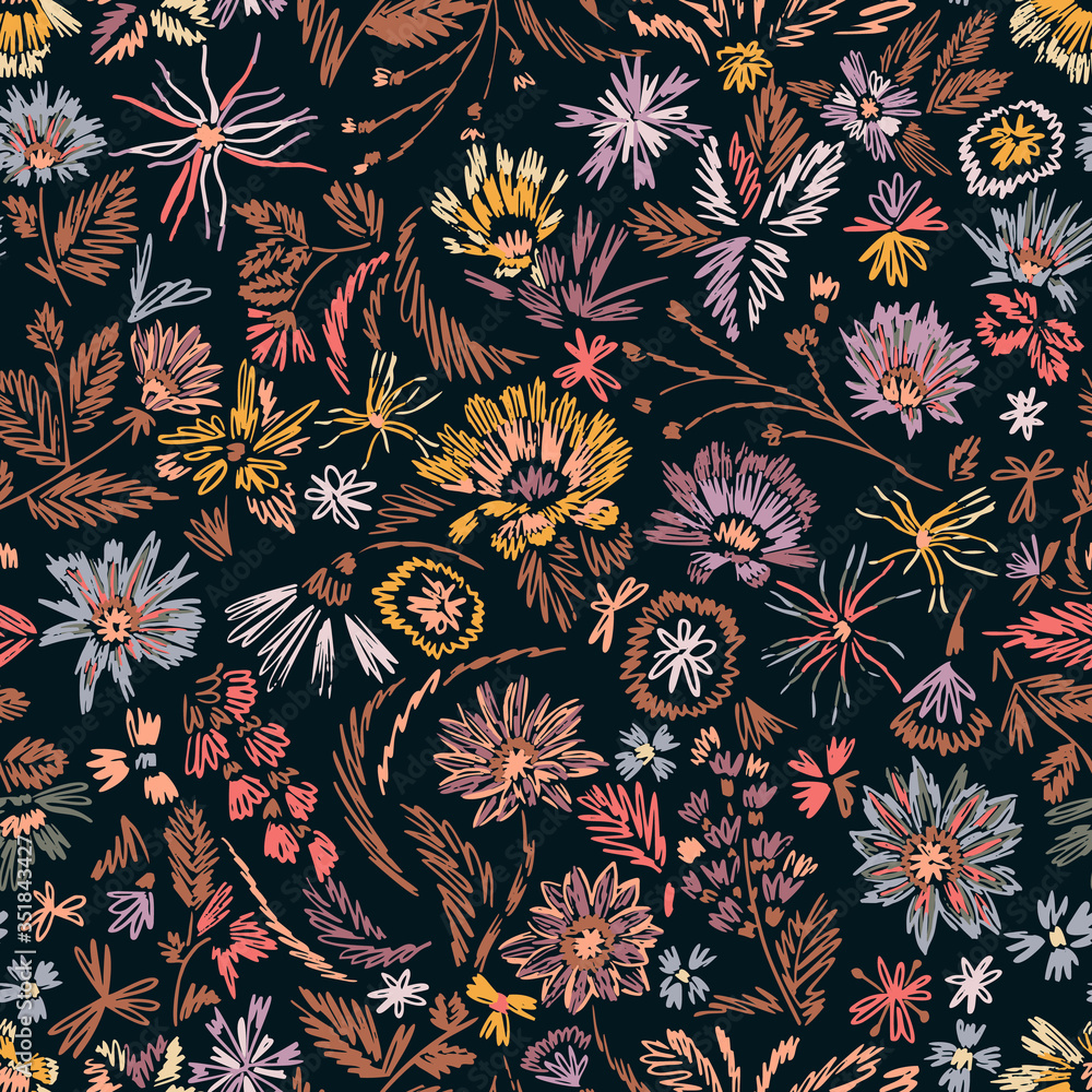 Cartoon botanical seamless pattern. Fun abstractive plants ornament ...
