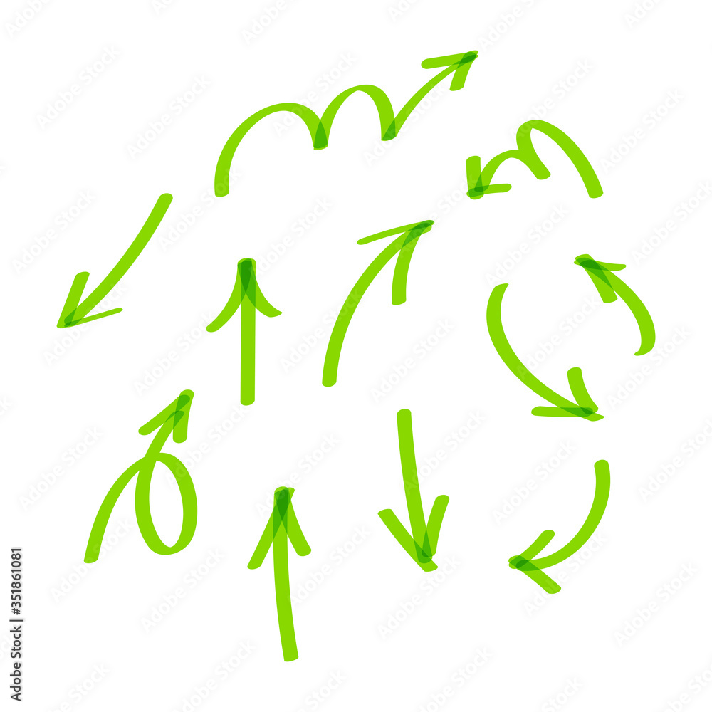 arrow doodle line green isolated on white, green arrow line with the ...