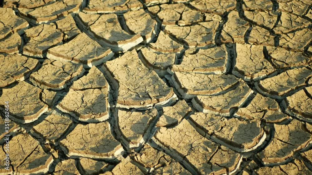 Drought cracked pond wetland swamp bog clay drying up the soil crust ...