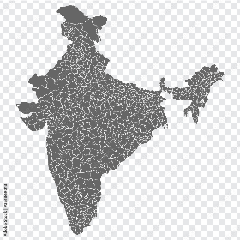 Blank map India. High quality map of India with provinces and regions ...