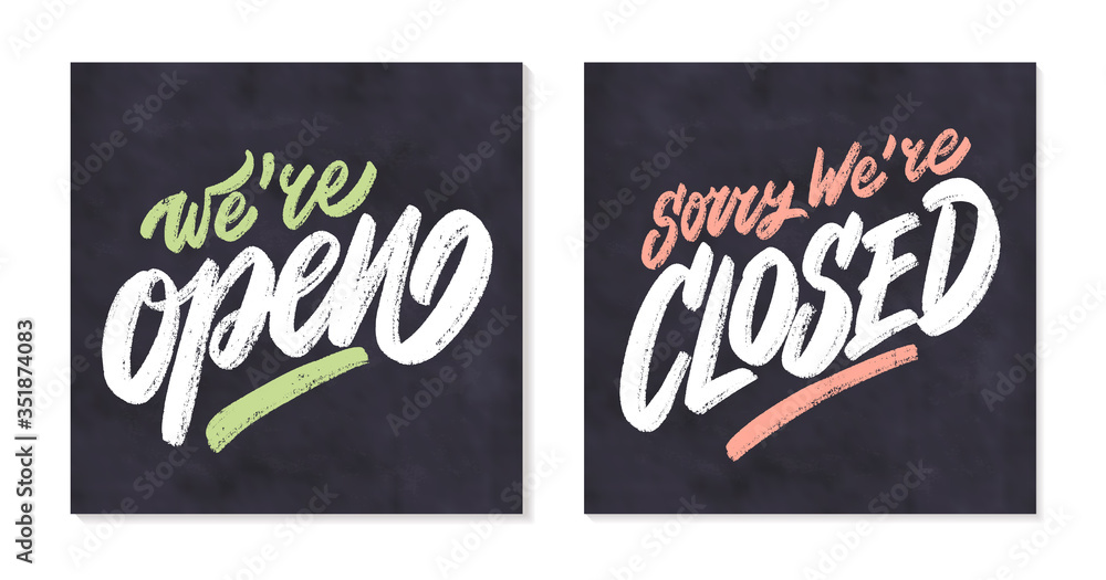 Poster We're open. Sorry, we're closed. Vector chakboard sign. – Wall ...