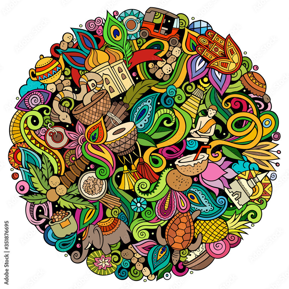 India hand drawn vector doodles round illustration. Indian poster ...