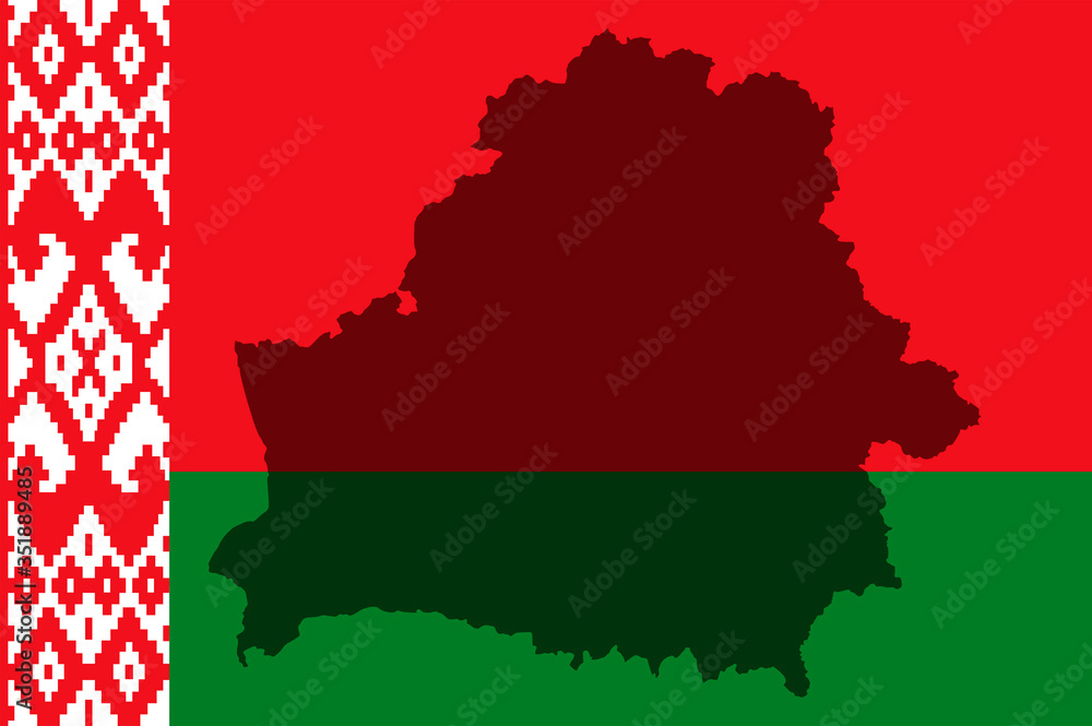 Republic of Belarus. Background of the national flag and contour map of ...
