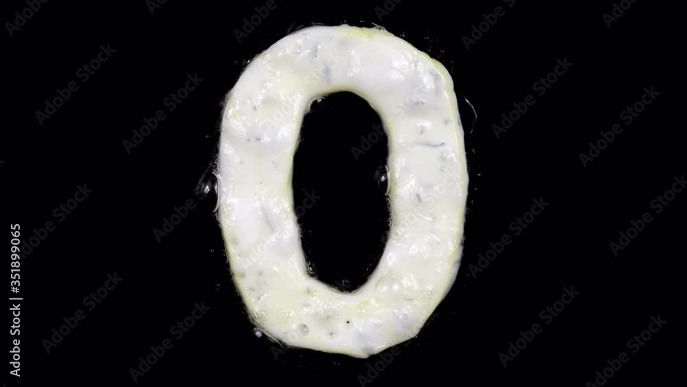 Egg white frying number zero, 0, top view, include two looped 10 ...