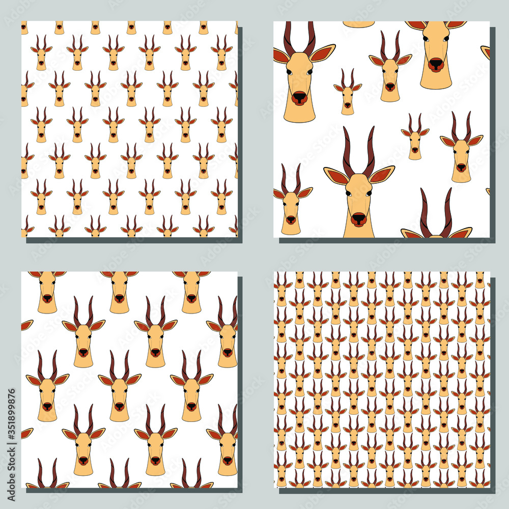 Set of seamless textures with antelope head. Collection of african ...