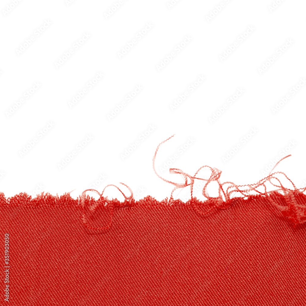 Red rag background with torn ragged edge. Fabric texture, sewing ...