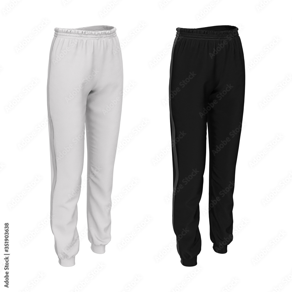 Women's fashion sweatpants in white and black color isolated on white ...