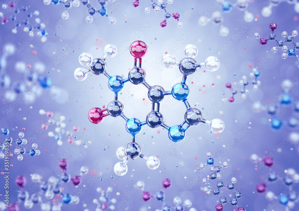 Molecule Of Caffeine. A 3D model of a caffeine represented in the form ...