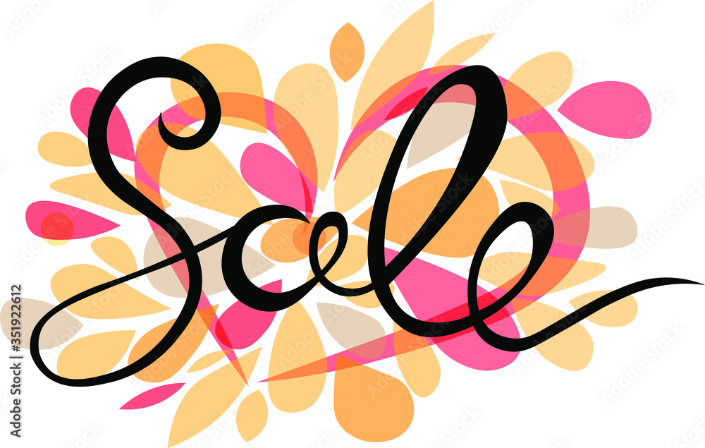 sale lettering on an orange background with a heart. Handwritten modern ...