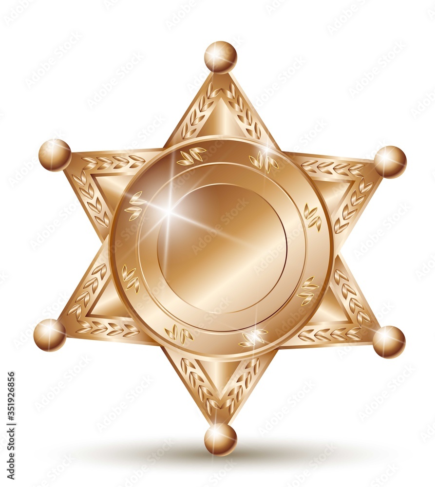 3d realistic vector silver badge of police forces or sheriff star ...