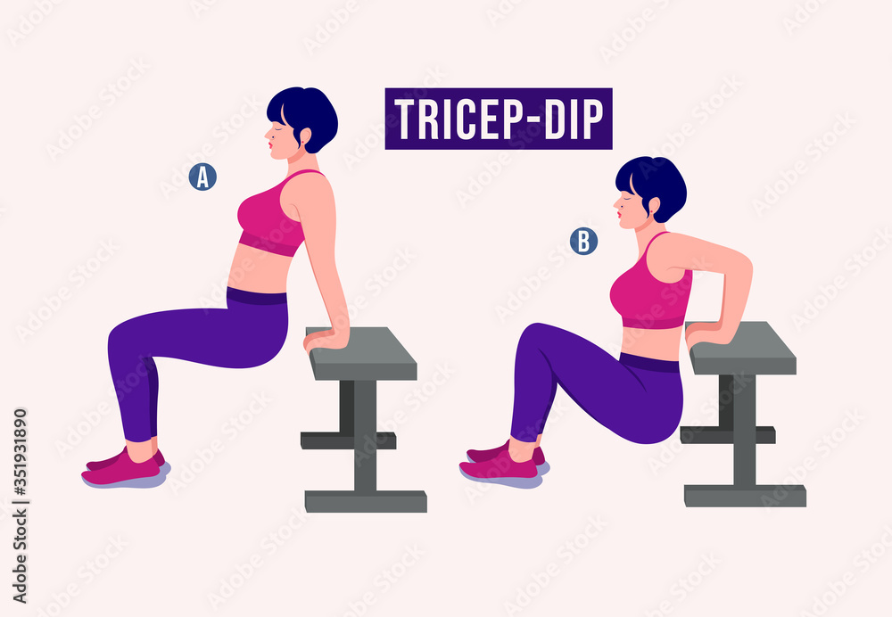 Girl doing Tricep Dip exercise, Woman workout fitness, aerobic and ...