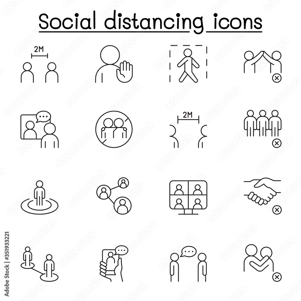 Social distancing icons set in thin line style Stock Vector | Adobe Stock