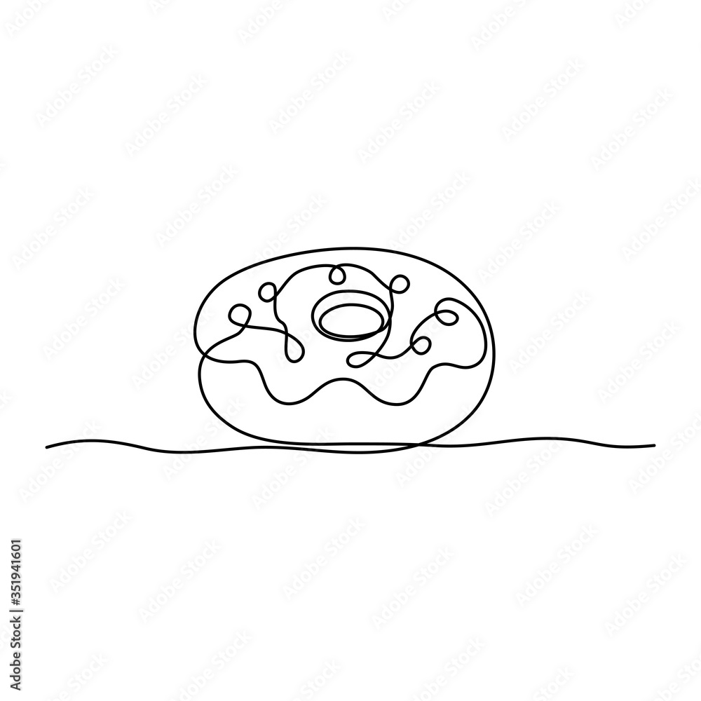 Continuous line drawing. Donut. Black isolated on white background ...