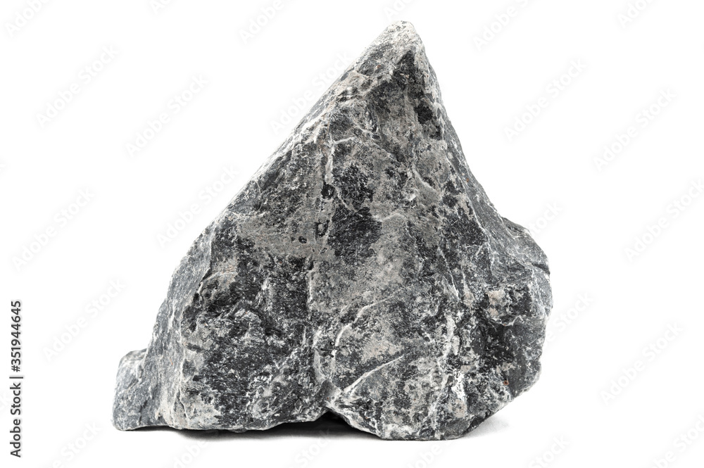 Dark grey single nature stone of a different form isolated on a white ...