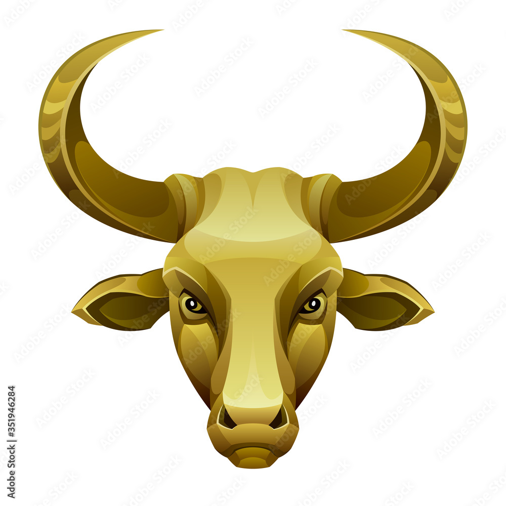 Golden bull head on a white background Stock Vector | Adobe Stock