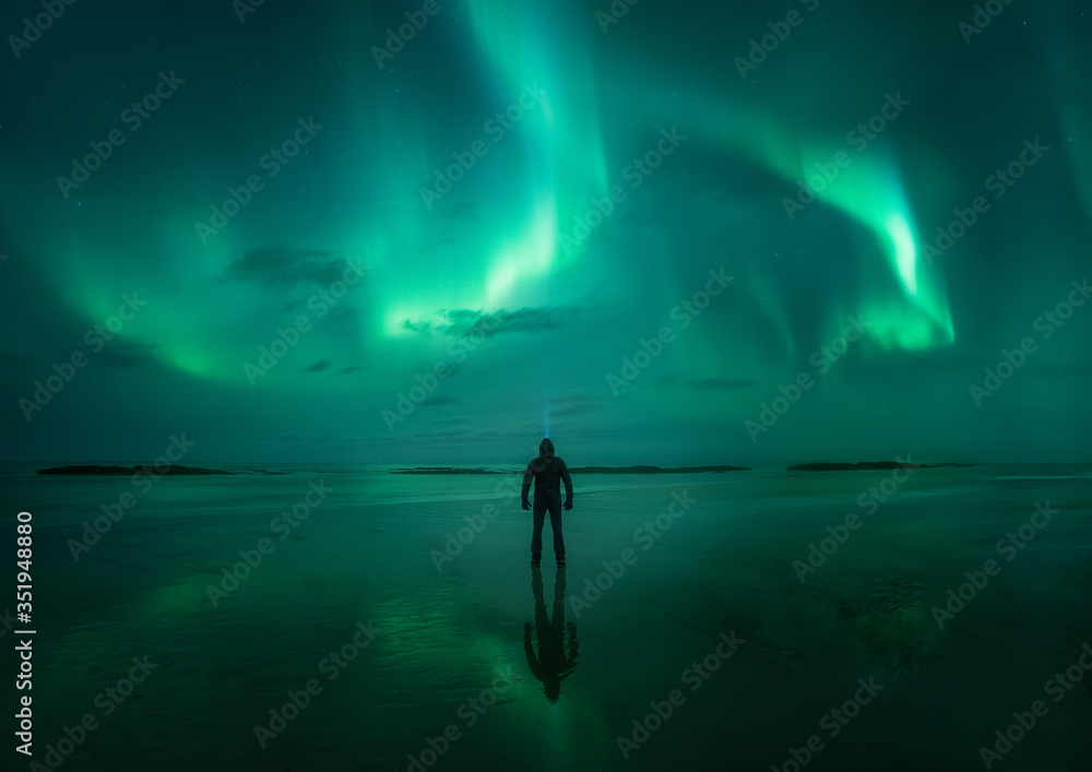 Northern Lights on the beach. Lofoten, Norway. Stock Photo | Adobe Stock