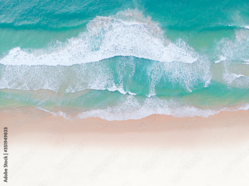 Aerial view top view Beautiful topical beach with white sand coconut ...