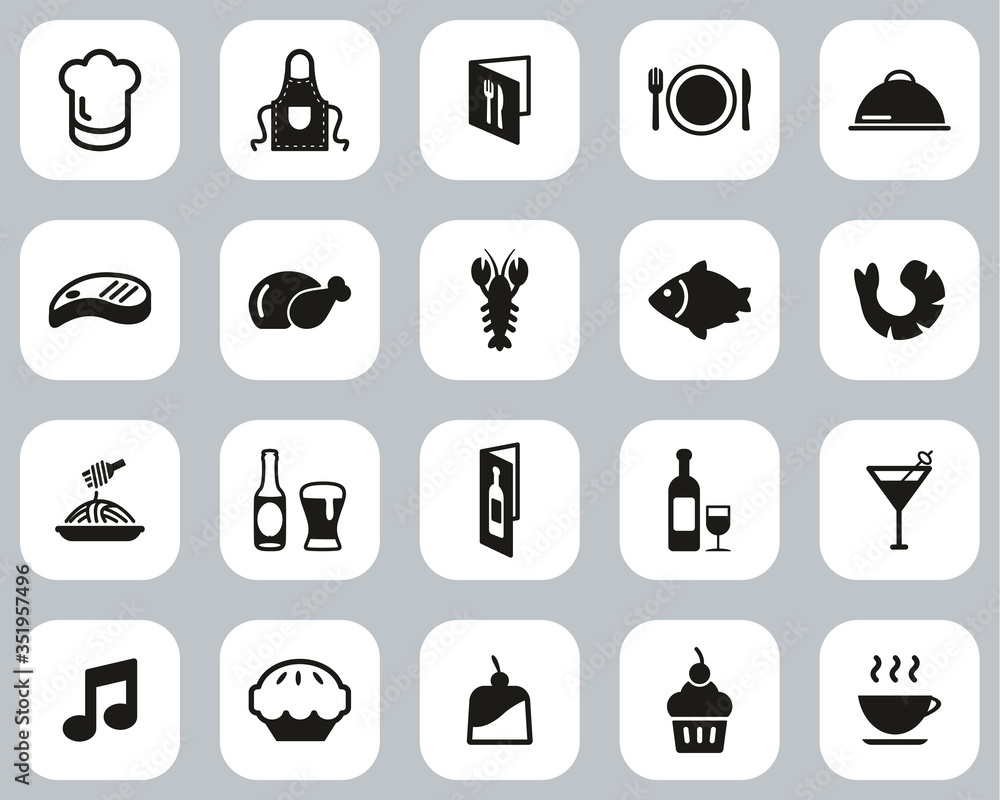 Restaurant Or Dinner Icons Black & White Flat Design Set Big Stock ...