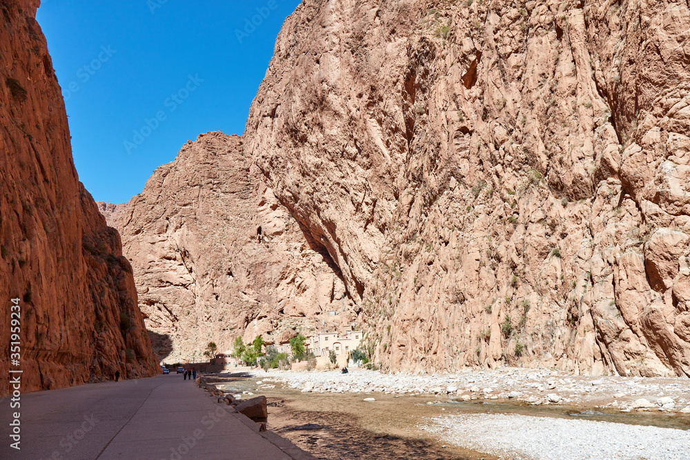 Todra Gorge, a canyon in the High Atlas Mountains in Morocco, near the ...