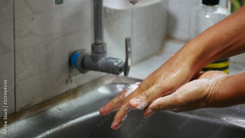 Hand washing with soap, Coronavirus (Covid-19) pandemic prevention ...