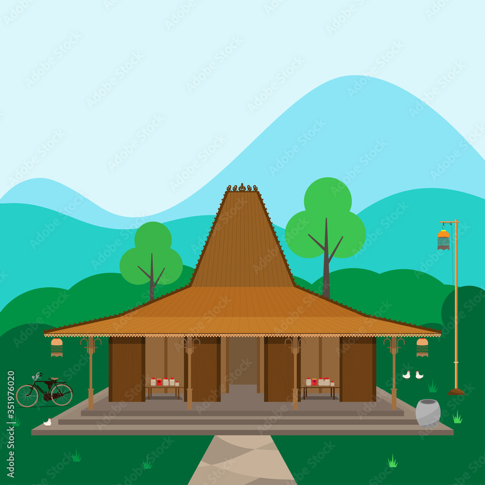 Vector illustration of a traditional house rumah joglo from Central ...