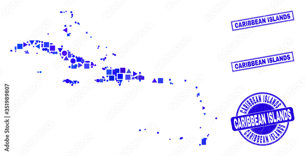 Vector mosaic Caribbean Islands map. Geographic collage in blue color ...