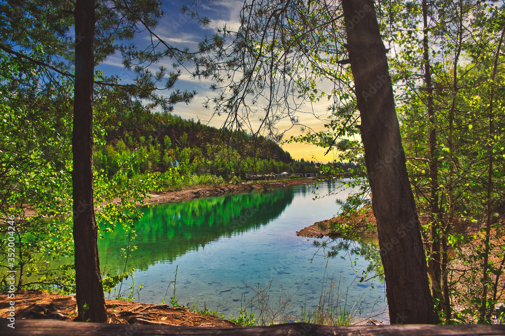 Azure lake. The concept of landscape and relaxing in the fresh air ...