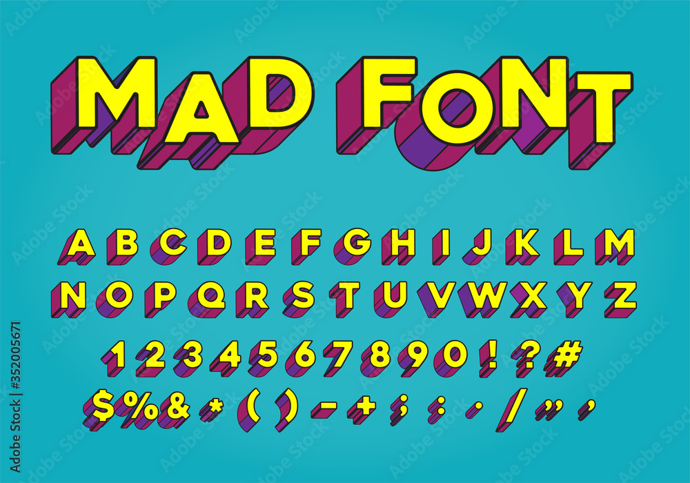 Retro but Modern Colorful Font, Alphabet, Numbers and Symbols. Vector ...