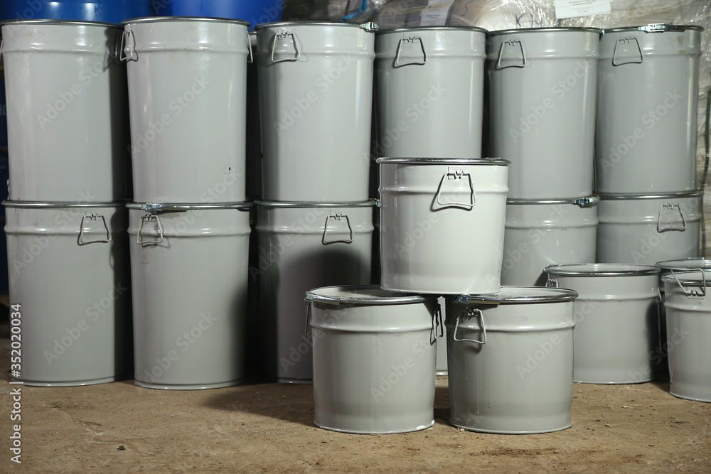 200 liter barrels in the production warehouse Stock Photo | Adobe Stock