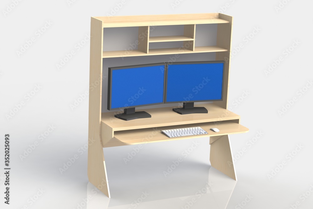Computer table. 3D render of the workplace for the designer and ...