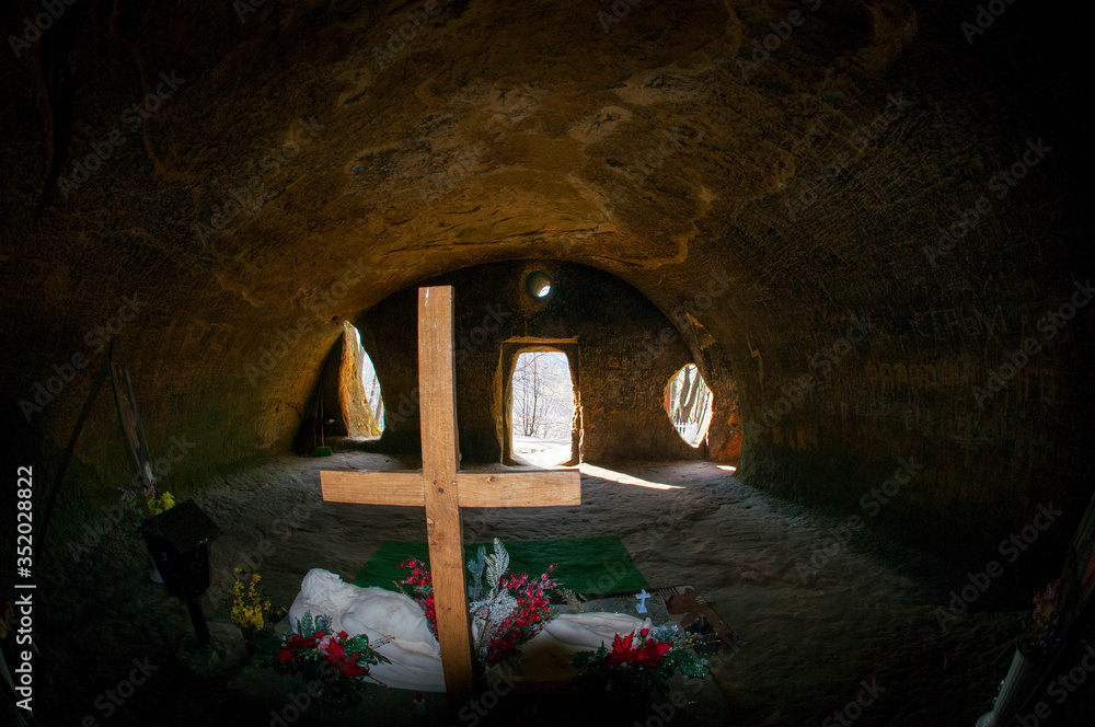 Jesus is laid to rest in a cave monastery Stock Photo | Adobe Stock